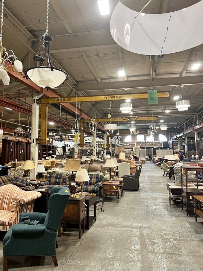 A vintage organ nestled against wood-paneled walls tells stories of parlor songs from another era. Someone's grandmother definitely played "Heart and Soul" on this beauty. 