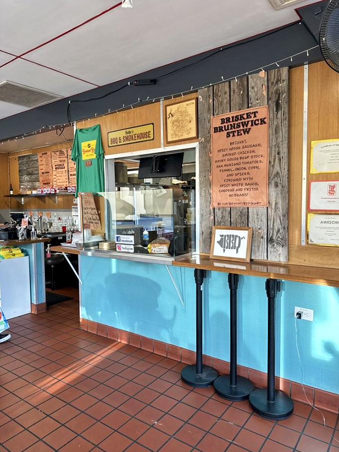 Step inside to a no-frills interior where every design choice whispers, "We're too busy perfecting our barbecue to worry about fancy d&eacute;cor." Function beautifully trumps form. 