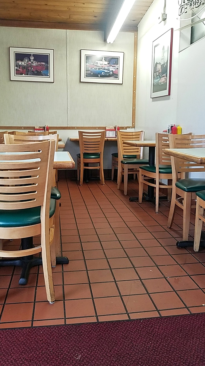 Simple wooden tables and classic diner chairs tell you everything you need to know&mdash;this place prioritizes substance over style, just as it should. 
