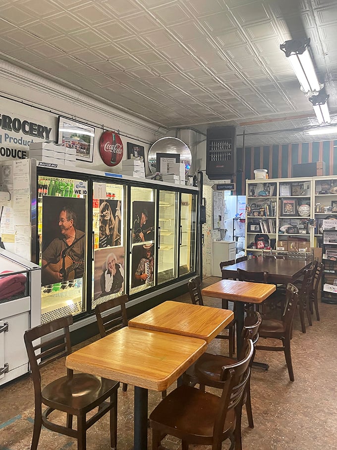 Inside, time stands still with vintage refrigerator cases doubling as local art galleries. Those wooden tables have heard decades of Norman's best stories.
