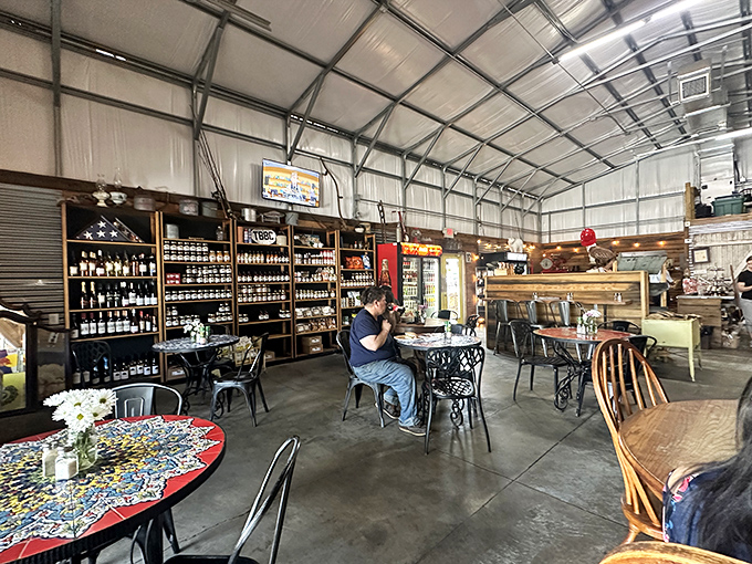 Inside, time slows down as shelves of local treasures and colorful mosaic tables create a space where conversations flow as freely as the sweet tea.