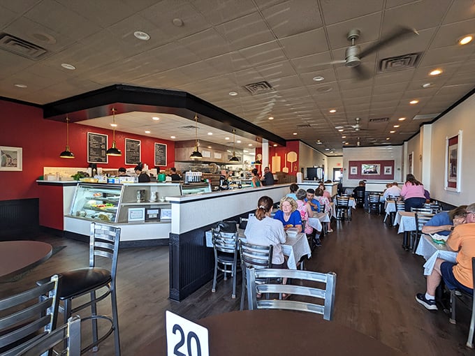 Red walls, black accents, and the buzz of happy diners&mdash;this is the stage where pasta dreams come true. No fancy frills, just the promise of Italian bliss.