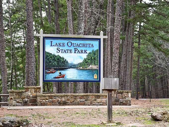 The welcome sign that promises more than it could possibly deliver&mdash;and somehow still exceeds expectations. Lake Ouachita's invitation to adventure begins here.