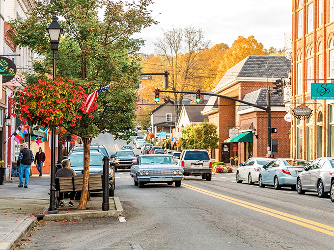 Fall in Lewisburg brings a painter's palette to Washington Street, where vintage cars and autumn leaves create a Norman Rockwell scene come to life.