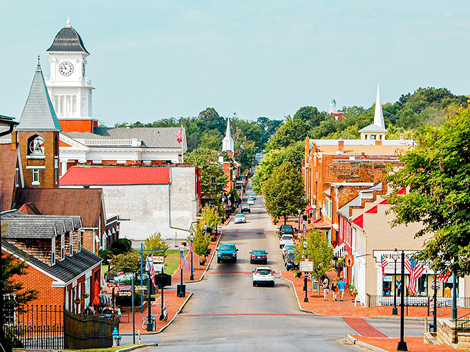 The iconic clock tower stands sentinel over Jonesborough's Main Street, where time seems to move at a gentler pace than the rest of America.