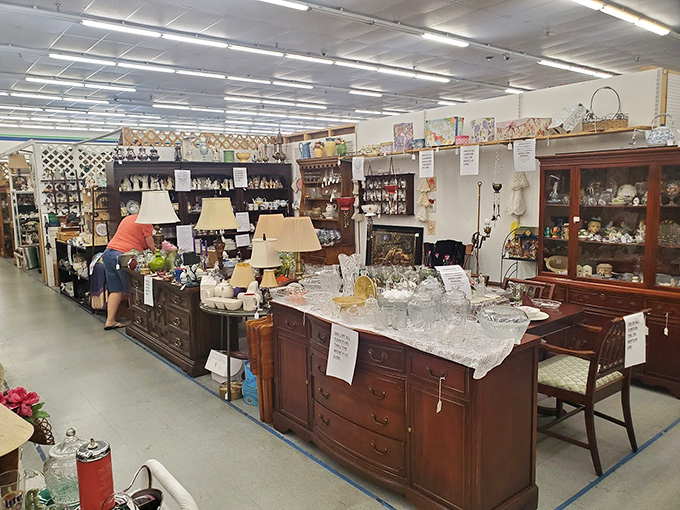 Furniture that has witnessed decades of family dinners sits patiently waiting for its next chapter. That marble-topped buffet has stories to tell.