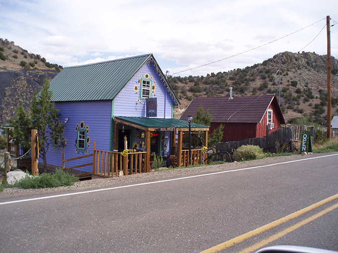 This vibrant purple cabin isn't compensating for anything&mdash;it's proudly announcing its artistic rebellion against desert beige. The porch practically begs for morning coffee contemplation.