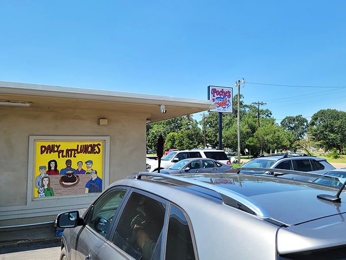 Poche's Market knows lunch isn't just a meal—it's an event worth advertising with playful folk art that promises good company and better food.