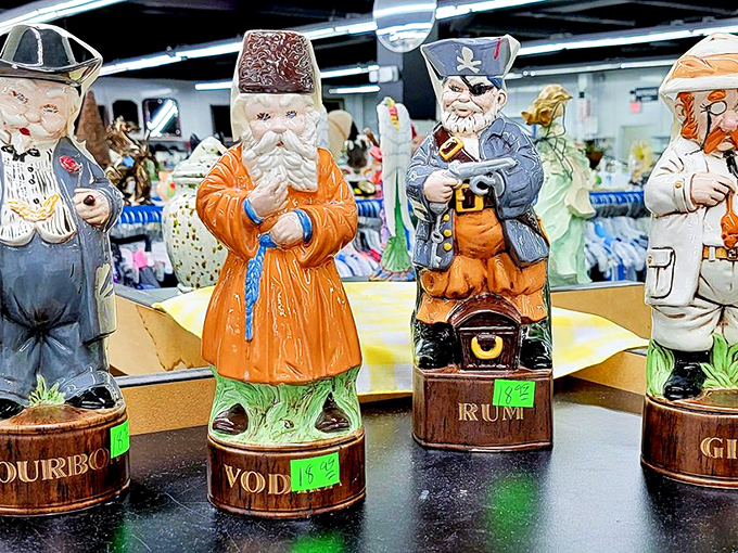 These vintage liquor bottle characters look like they're having more fun than I did at my last dinner party. Quirky collectibles with personality!