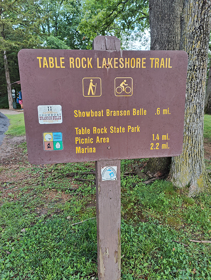 The sign doesn't lie&mdash;adventure awaits in multiple directions. Whether you're heading to the Showboat or Marina, this trail promises scenic rewards every step of the way.