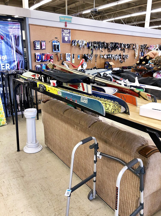 Where yesterday's winter adventures await tomorrow's thrill-seekers. One person's abandoned ski equipment becomes another's affordable entry into downhill dreams.