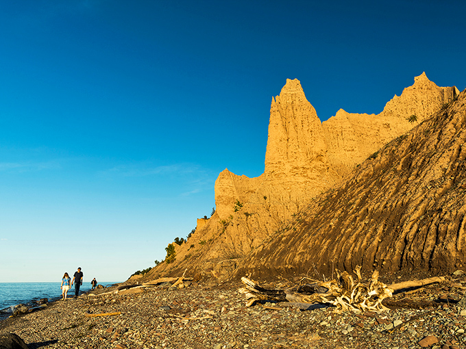 Nature's skyscrapers rise from Lake Ontario's shore, sculpted by millennia of wind and water rather than Manhattan architects with fancy degrees.