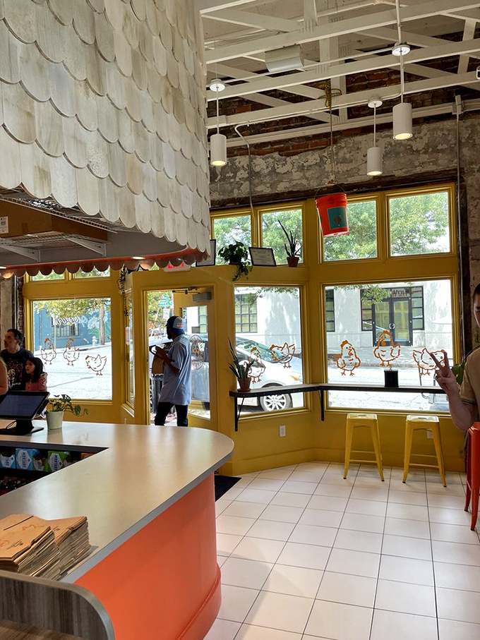 Bright and airy with those signature scalloped tiles, the interior feels like chicken sandwich heaven got a modern makeover.