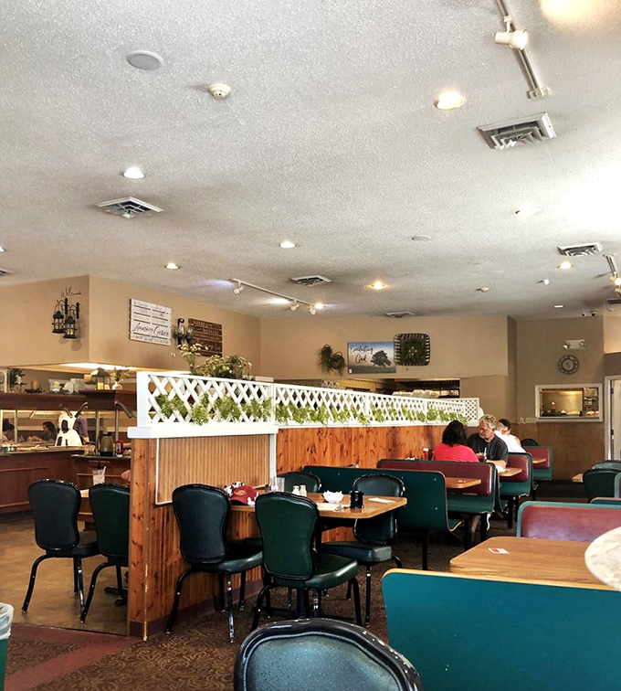 Wooden booth dividers and unpretentious decor create dining spaces that feel like your favorite aunt's kitchen&mdash;if your aunt could cook for an army. 