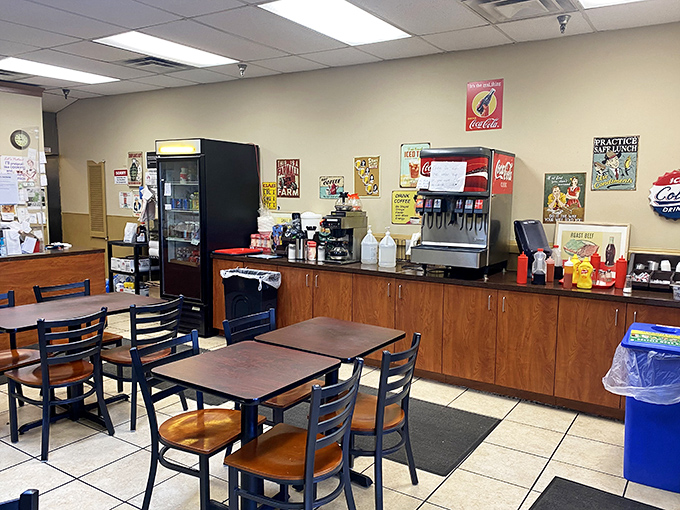 Nostalgic Americana meets breakfast paradise. The vintage Coca-Cola signs aren't just decoration&mdash;they're a promise that some things, like perfect comfort food, never go out of style.