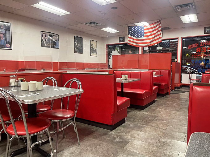Classic Americana in every corner&mdash;red vinyl booths, chrome accents, and flags that remind you this isn't your fancy avocado toast spot.