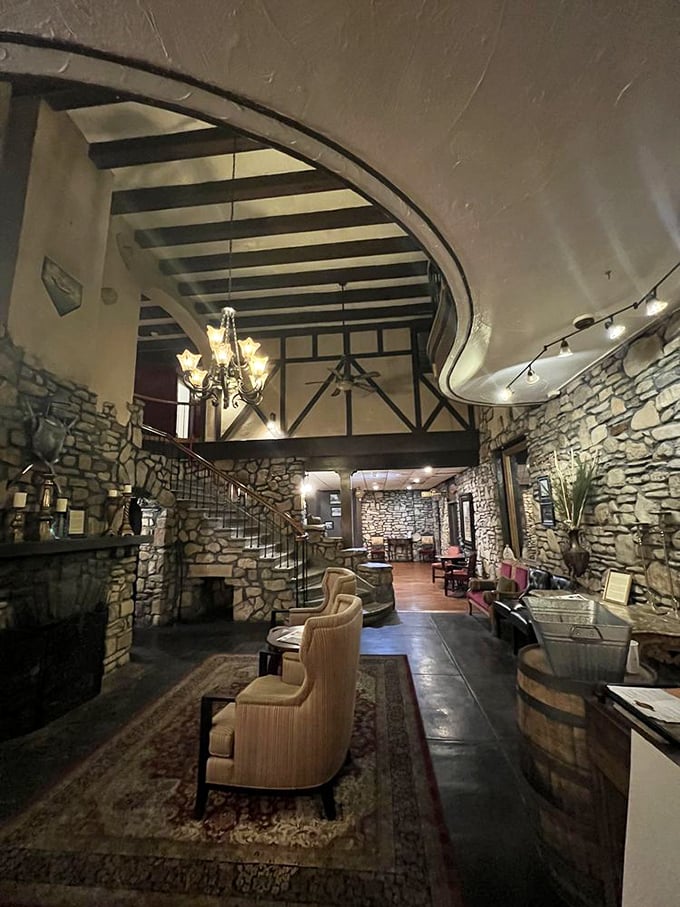 Stone walls meet timber beams in this cathedral to comfort food, where every arch and chandelier tells you this isn't your average Missouri dining spot.