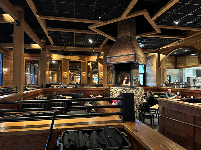 Exposed wooden beams and that signature copper hood create an atmosphere that's both upscale and unpretentious&mdash;like a ski lodge that decided to major in comfort food.