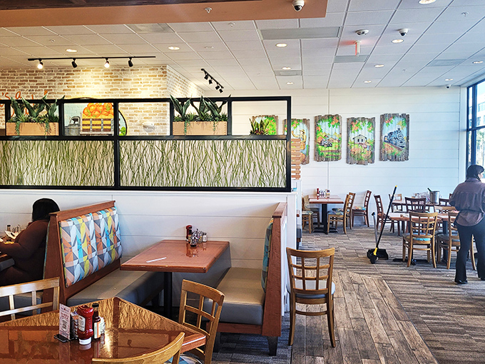 Warm wood tones and geometric upholstery create the perfect backdrop for what might be Florida's most important culinary decision: sweet or savory?