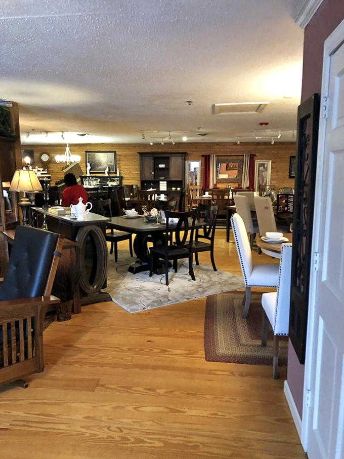 Handcrafted furniture mingles with baked goods in this warm interior. It's like Pottery Barn and your grandmother's kitchen had a delicious baby.