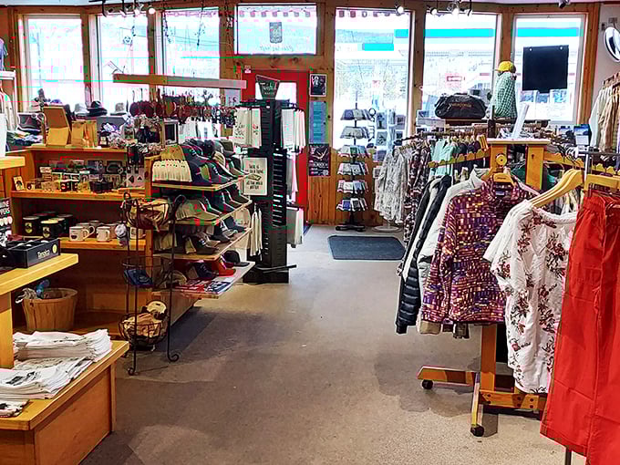 Inside, organized chaos reigns as merchandise mountains create a treasure hunt atmosphere. Somewhere in this wonderland, huckleberry milkshake magic awaits.