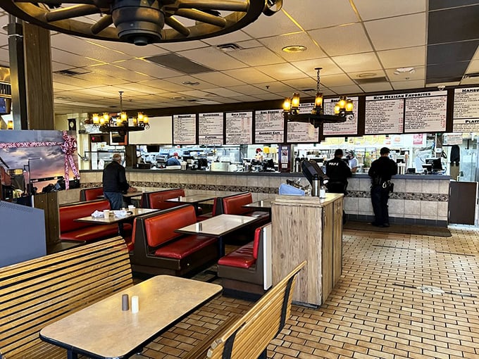Red vinyl booths and wagon wheel chandeliers aren't retro by choice—they're authentic artifacts from decades of feeding hungry Albuquerqueans.