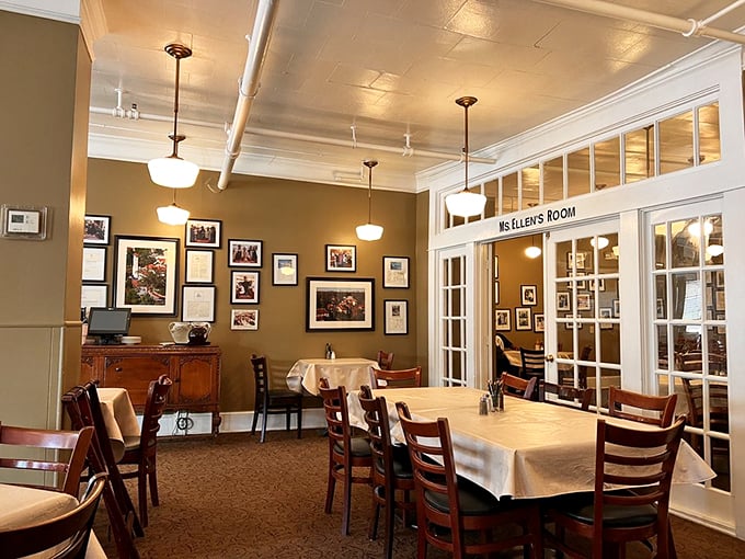 Inside "Mrs. Ellen's Room," time slows down as framed memories line warm walls, each photo whispering stories of satisfied diners who came before you.