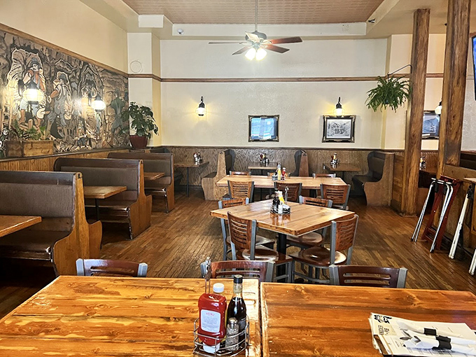 Step inside and you're transported to a cozy mountain lodge where wood, warmth, and wonderful aromas collide. The dining room feels like coming home&mdash;if home had exceptional beer.