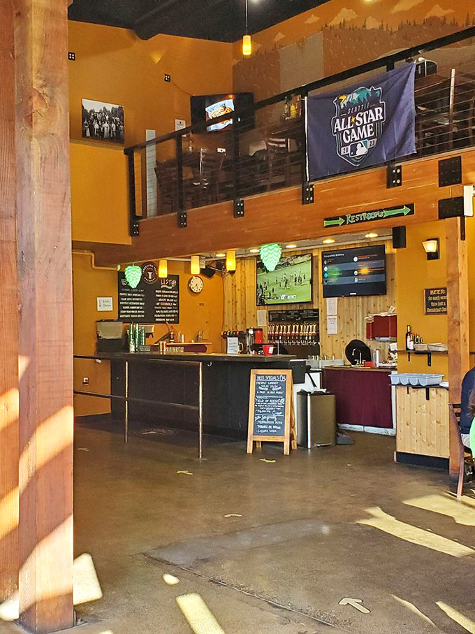 Golden walls and exposed beams create that perfect "welcome home" feeling&mdash;like walking into your favorite uncle's cabin, if your uncle happened to brew exceptional beer.