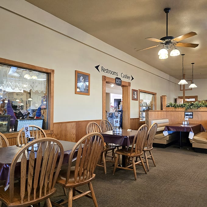 Wooden chairs, wainscoting, and warm lighting create an atmosphere that says, "Slow down, city slicker &ndash; good things come to those who wait."