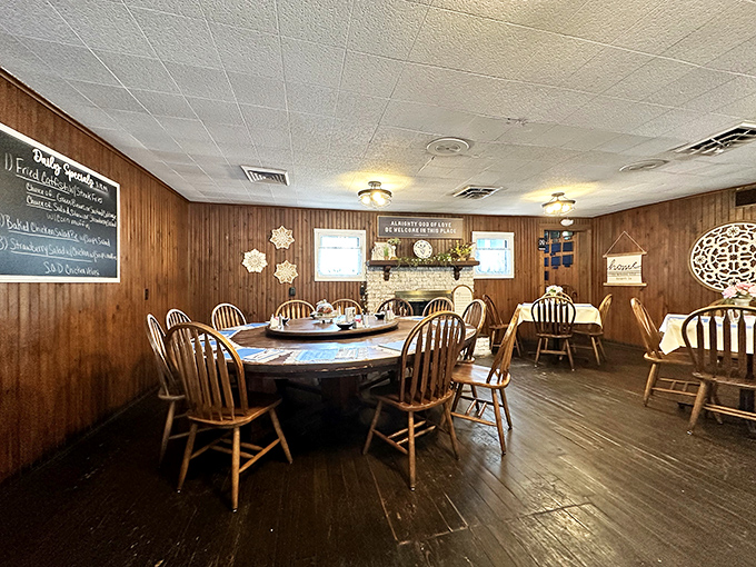 Step inside and time slows down. Wood-paneled walls, Windsor chairs, and that fireplace create the perfect backdrop for the impending sugar rush.