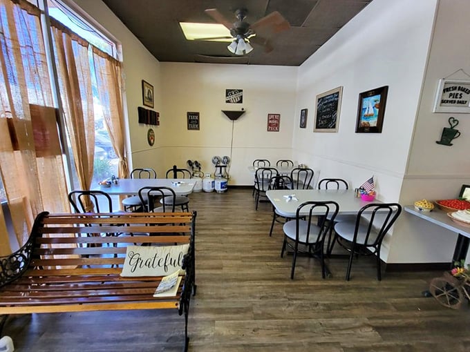 Simplicity reigns supreme inside Debbie's, where that "Grateful" bench isn't just decor &ndash; it's foreshadowing how you'll feel after your meal.