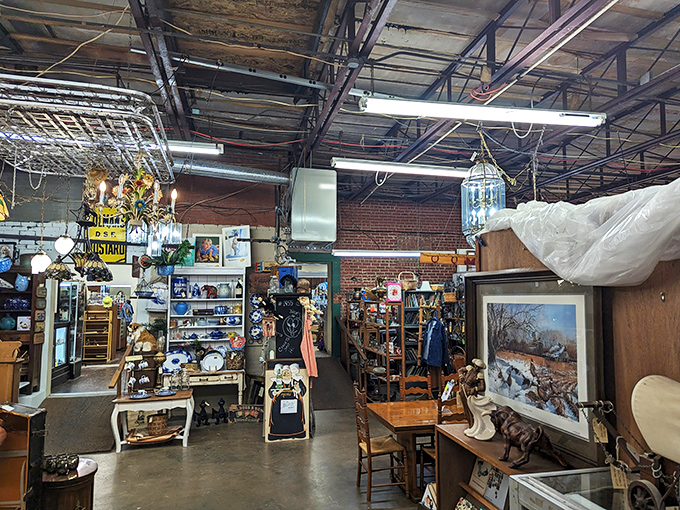 Industrial ceilings, exposed brick, and a labyrinth of vendor booths create the perfect backdrop for what can only be described as a three-dimensional time capsule.
