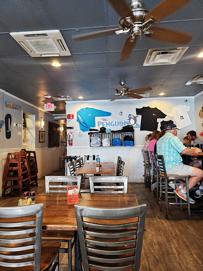 Inside, wooden tables and ceiling fans create that perfect "beach casual" vibe where memories are made between bites of breakfast perfection.