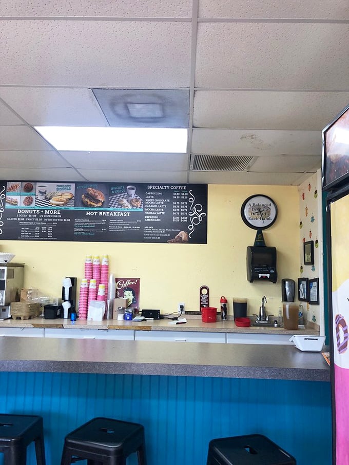 Where donut dreams come true. The simple blue counter and no-frills interior let you focus on what matters: those glorious pastries.