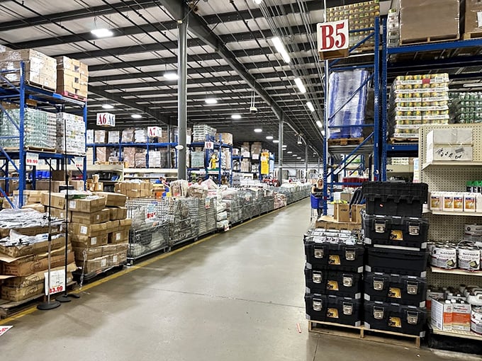 Warehouse shopping like you've imagined in your budget-friendly dreams. These towering shelves aren't just storage &ndash; they're monuments to magnificent markdown madness.