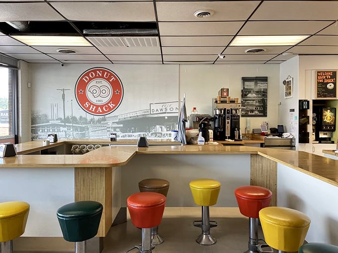 Those colorful counter stools aren't just seating&mdash;they're front-row tickets to a Maryland institution. The retro diner aesthetic isn't manufactured nostalgia; it's the real deal.