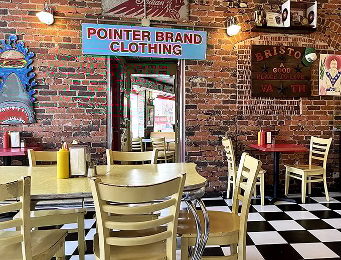 Exposed brick walls tell stories while you eat, with the "Pointer Brand Clothing" sign nodding to Bristol's manufacturing heritage. Nostalgia never tasted so good.