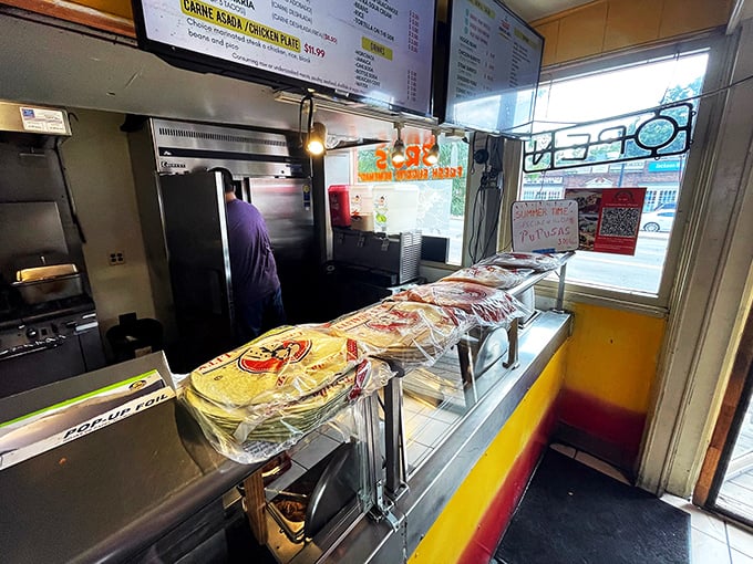 Where the magic happens. Fresh tortillas await their destiny while the yellow walls radiate the same warmth as the service.