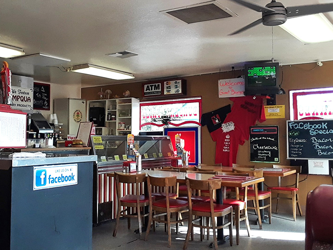 Inside, the nostalgic diner atmosphere feels like stepping into a beloved family photo&mdash;red booths, wood-paneled walls, and chalkboard specials that haven't changed in decades. 