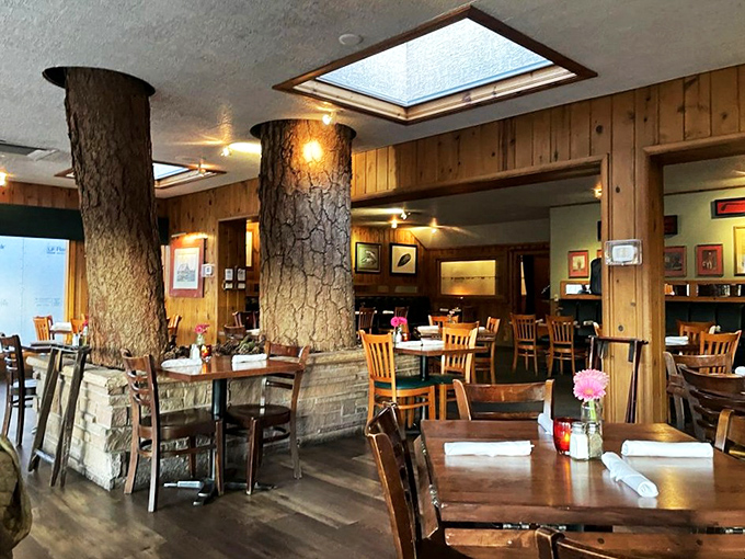 Those aren't decorative columns&mdash;they're actual living ponderosa pines growing through the restaurant. Mother Nature's most impressive dining companions.
