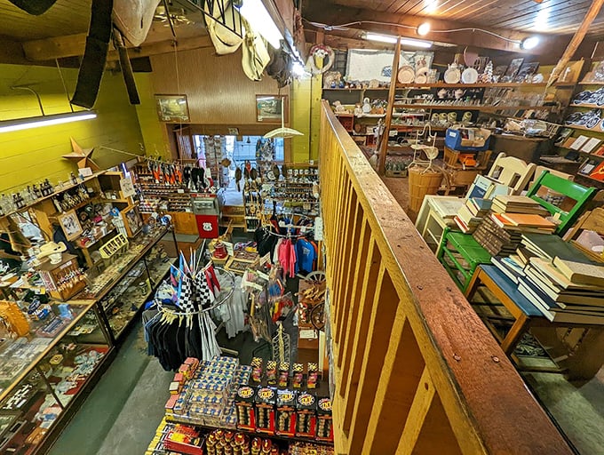 Every inch of retail space is utilized in this two-story treasure trove, where organization clearly took a backseat to the "more is more" philosophy of merchandising.