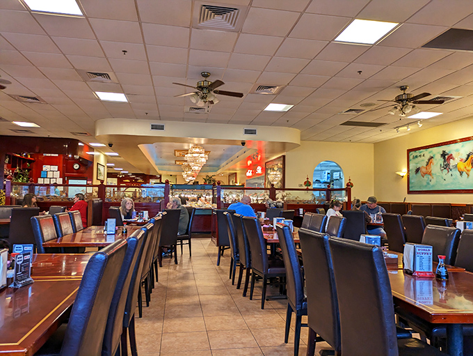 A dining room that strikes the perfect balance between "special occasion" and "come as you are," with warm lighting that makes everyone look five years younger. 