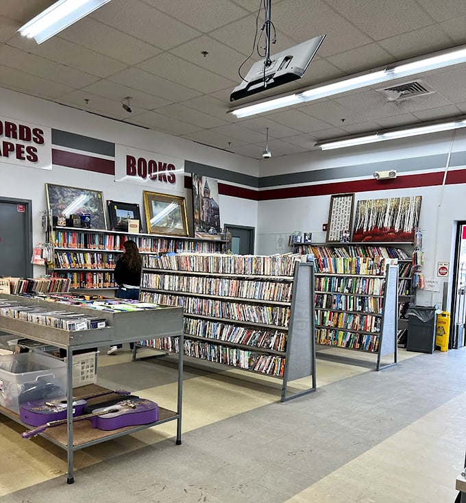 Books and media galore! This literary labyrinth would make any bibliophile weak in the knees. Somewhere in here is the paperback that changed your life in 1978.