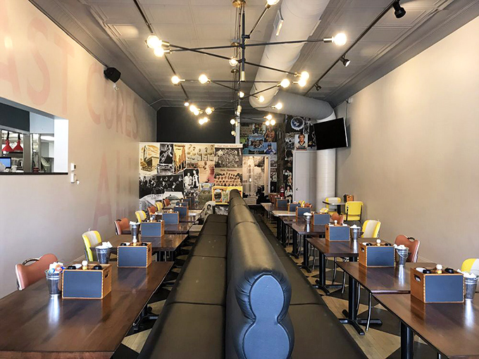 Long communal tables and cozy booths invite you to settle in. The perfect spot to nurse your coffee&mdash;or your headache&mdash;while waiting for breakfast magic.