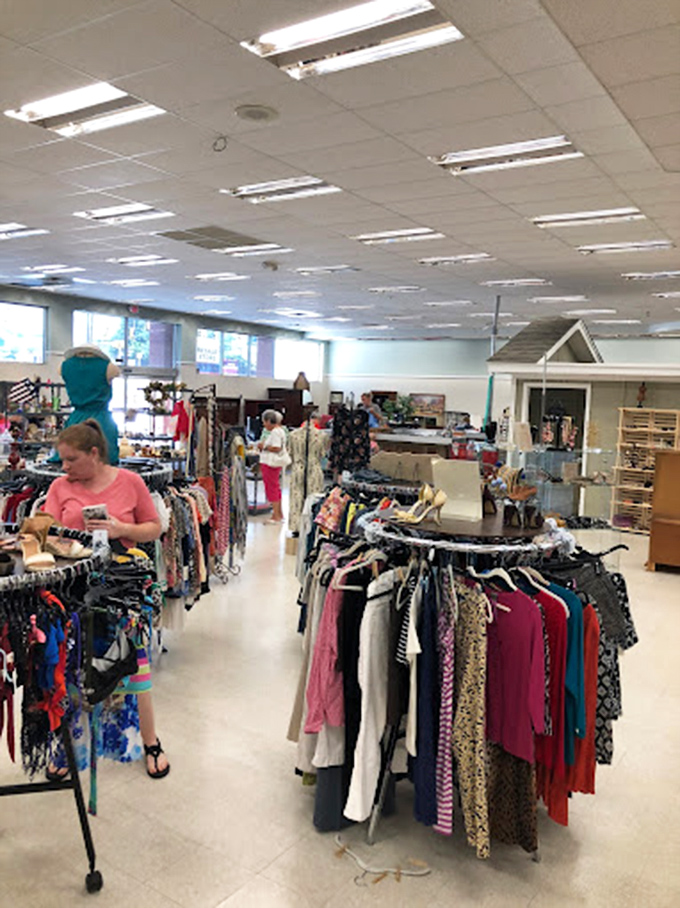 Racks upon racks stretch toward the horizon in this thrifter's paradise. It's like an archaeological dig where the artifacts come with price tags.