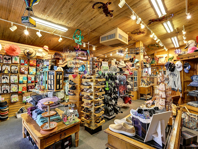 Step inside and prepare for sensory overload! Wood-paneled walls, vibrant merchandise, and that unmistakable Southwestern warmth create a shopper's paradise that defies organization charts.