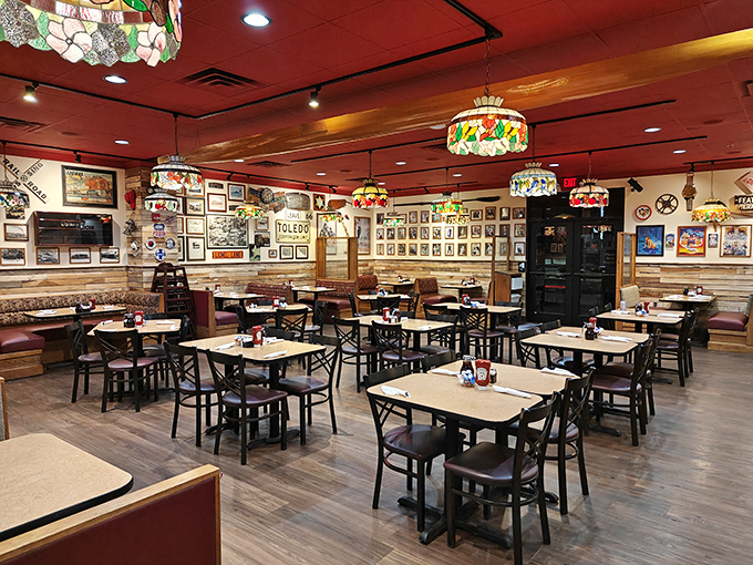 Step inside to a breakfast wonderland where Tiffany-style lamps cast a warm glow over tables that have hosted countless morning revelations and coffee refills.