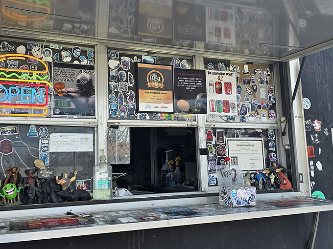 The ordering window tells a story all its own &ndash; a collage of horror fandom, food passion, and personality that makes the wait part of the experience.