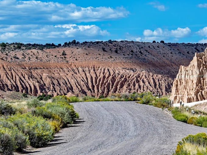 The road less traveled leads to geological wonders. This winding path through Cathedral Gorge feels like driving into a painting that's still being created.
